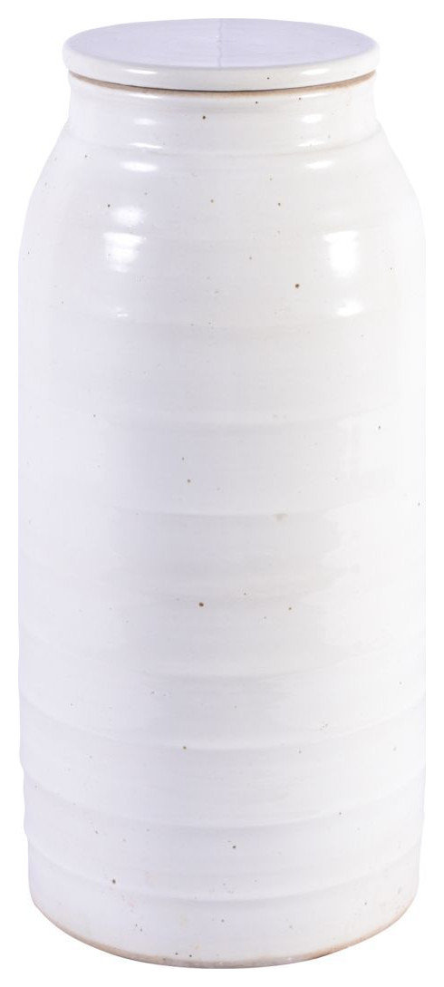 Busan White Flat Lidded Jar Tall - Transitional - Decorative Jars And ...
