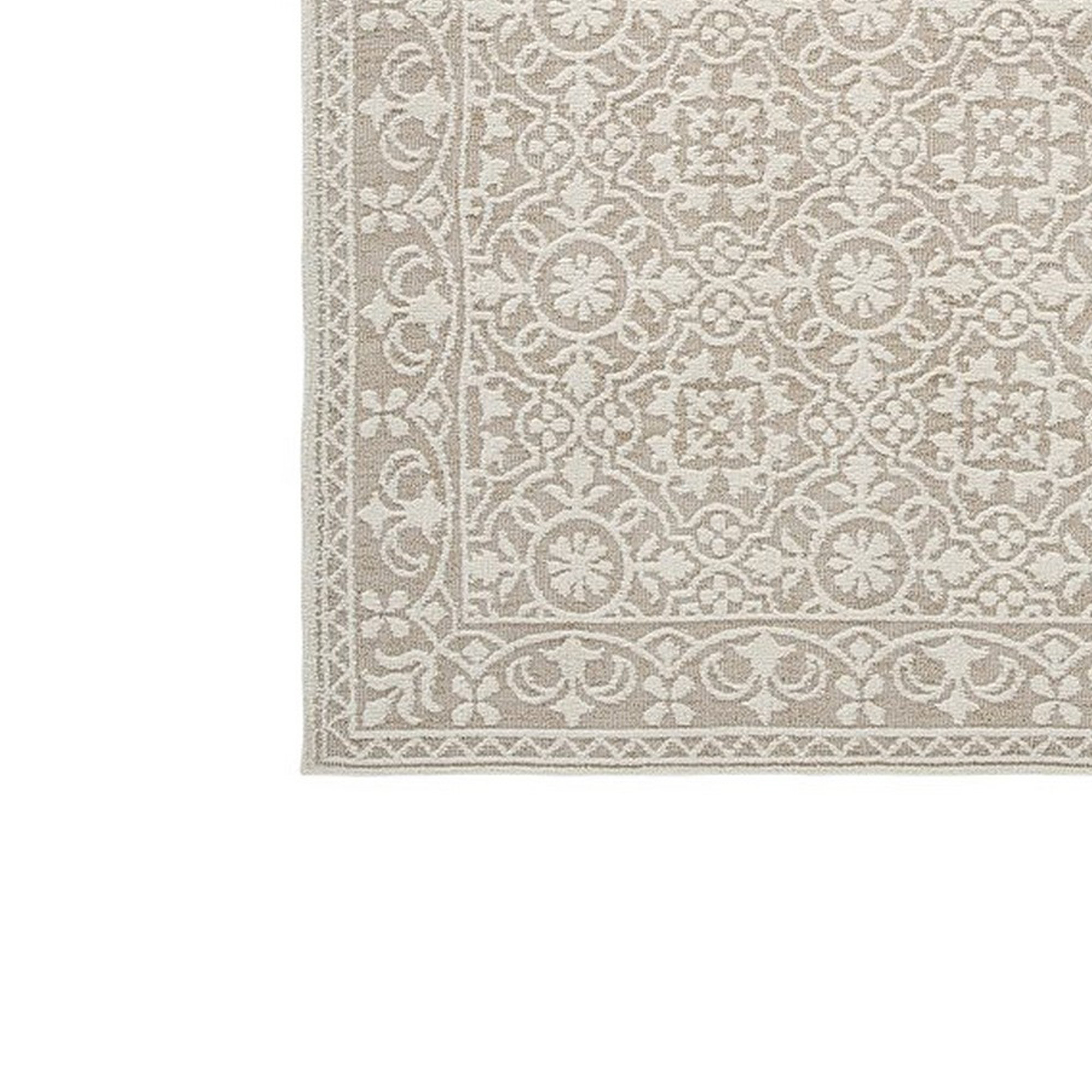 Machine Tufted Fabric Rug with Trellis Pattern, Large, Cream and Beige ...