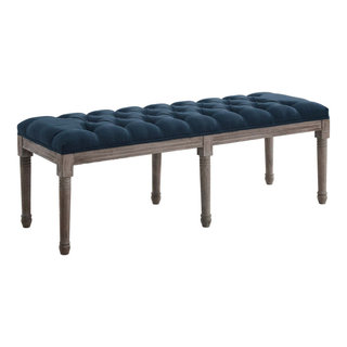 Modway Province French Vintage Fabric Upholstered Bench in Navy ...