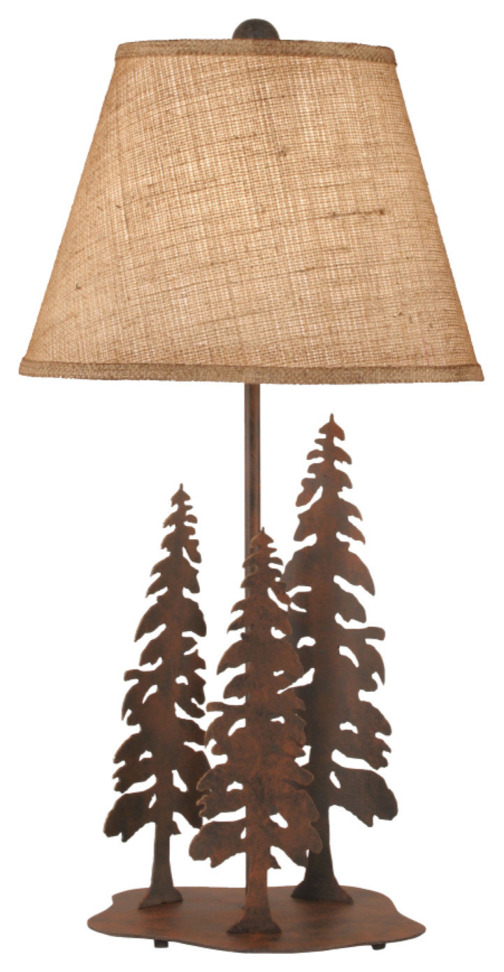 Rust Iron Nature Scene Table Lamp With Circle of Feather Trees - Rustic ...