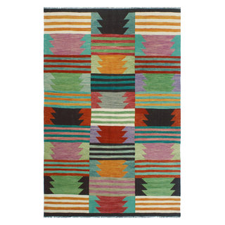 Modern Flatweave Irmak Green/Ivory Rug, 6'4x9'9, 6'4x9'9 - Southwestern ...
