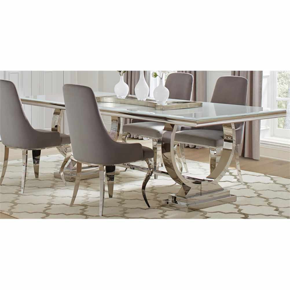 Coaster Antoine Rectangle Glass & Metal Dining Table in White and ...