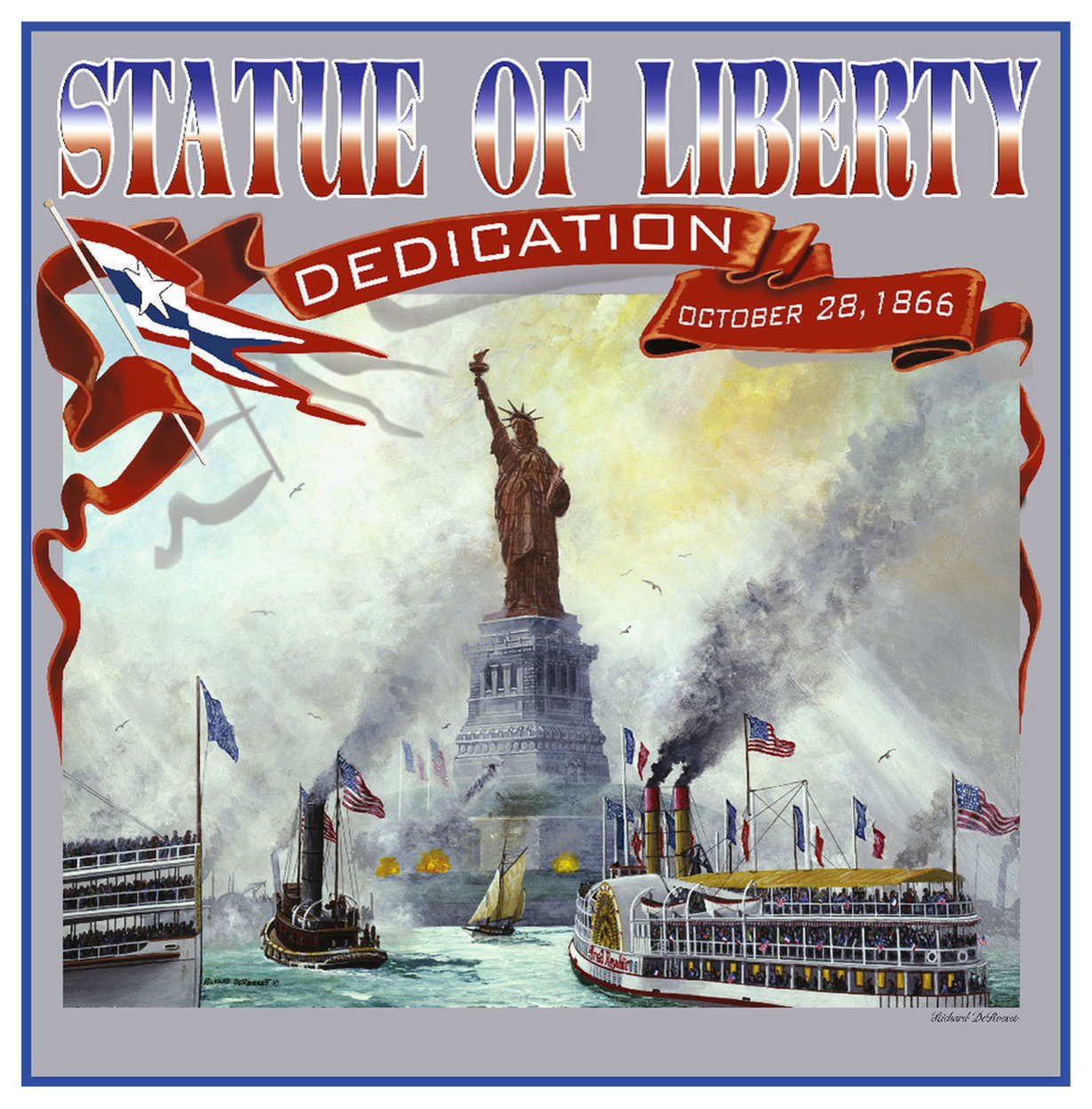Richard Derosset Statue of Liberty Banners Art Print, 24"x36 ...
