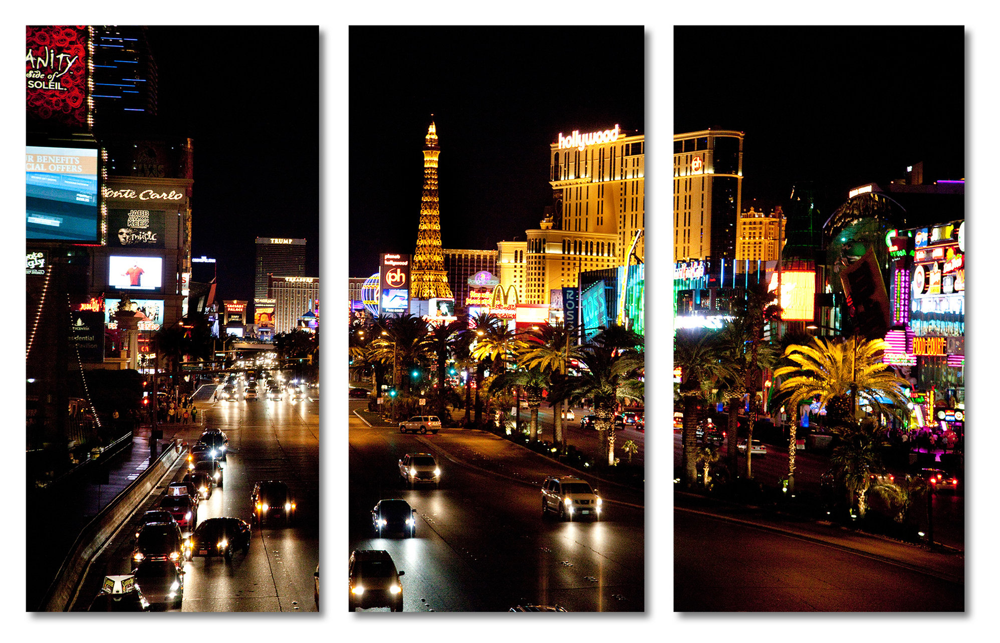 Las Vegas Strip At Night Canvas Print, 3 Panel Split, Triptych Wall Art ...