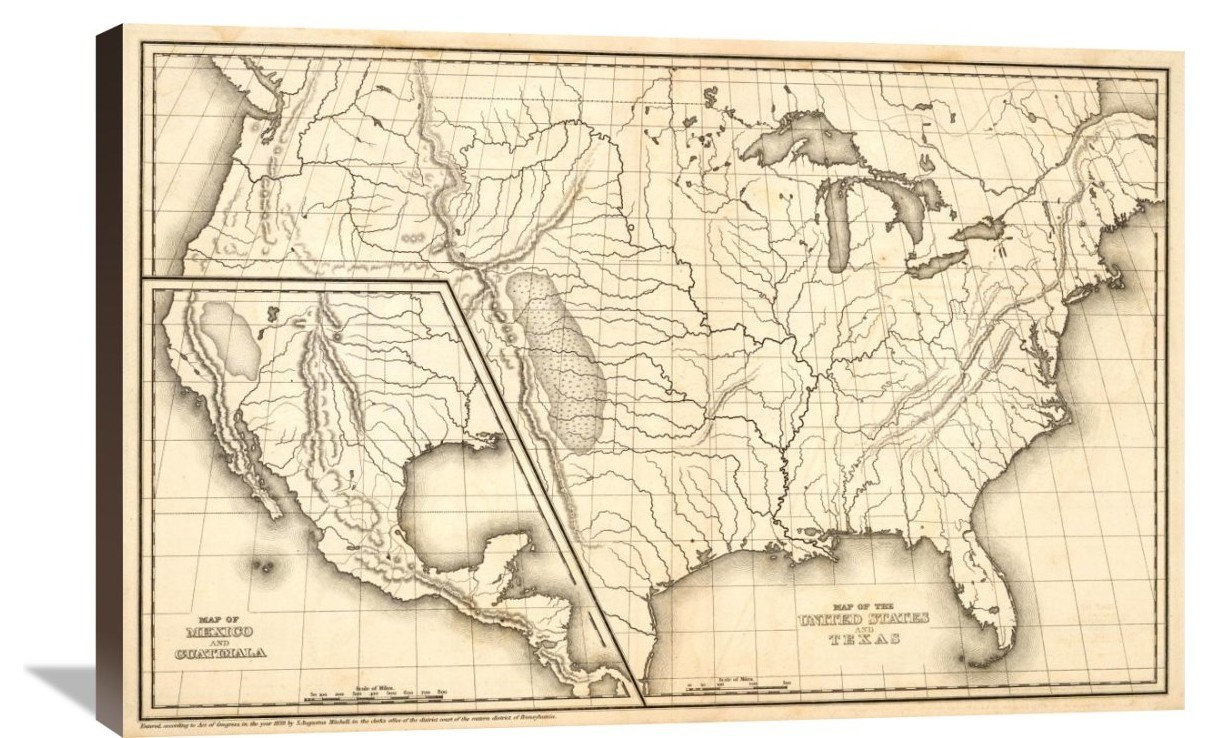 Map Of The United States And Texas, Mexico And Guatimala, 1839, 22"x1.5 ...