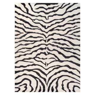 Edgy Hand-Tufted Silk and Wool Ivory/Black Rug, 5'x8' - Contemporary ...