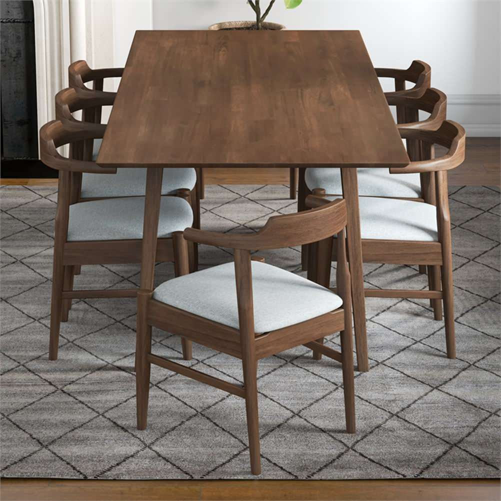 Aven Mid Century Modern Style Solid Wood Walnut 86" Rectangular Dining ...