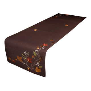 Autumn Branches Embroidered Fall Table Runner, Coffee, 16"x70 ...