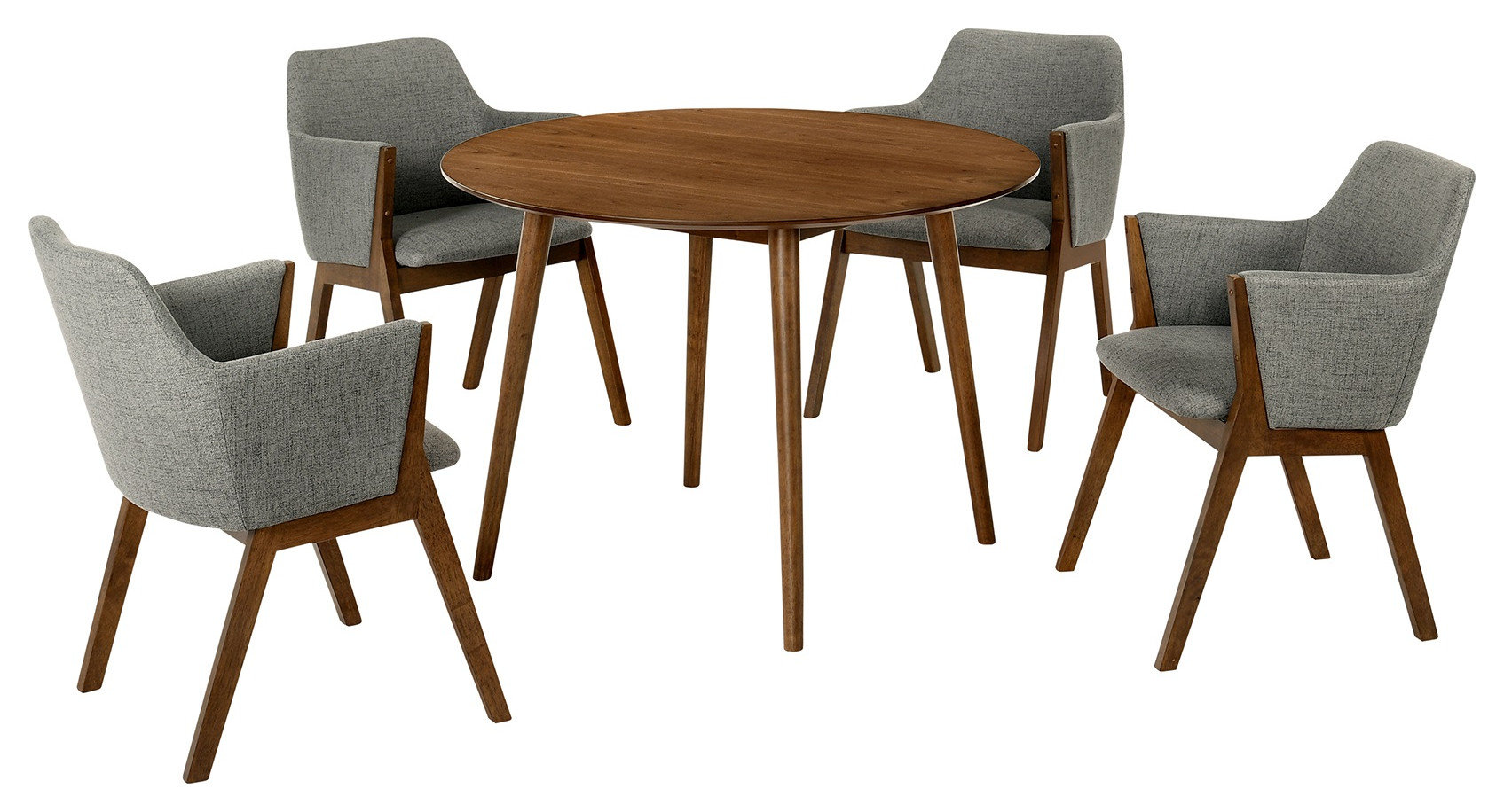 Arcadia and Renzo 42" Round Charcoal and Walnut Wood 5-Piece Dining Set ...