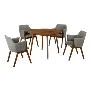 Arcadia and Renzo 42" Round Charcoal and Walnut Wood 5-Piece Dining Set ...