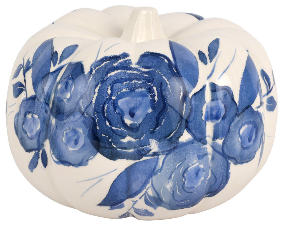Blue Camellia Medium Figural Pumpkin - Traditional - Decorative Objects ...