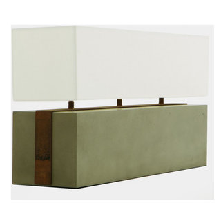 Rectangular Table Lamp with Concrete Base and Rusted Metal Accent ...