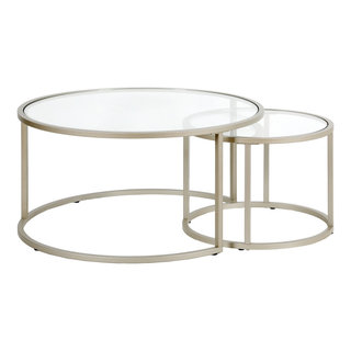 35" Silver Glass Round Nested Coffee Tables, 2-Piece Set - Contemporary ...