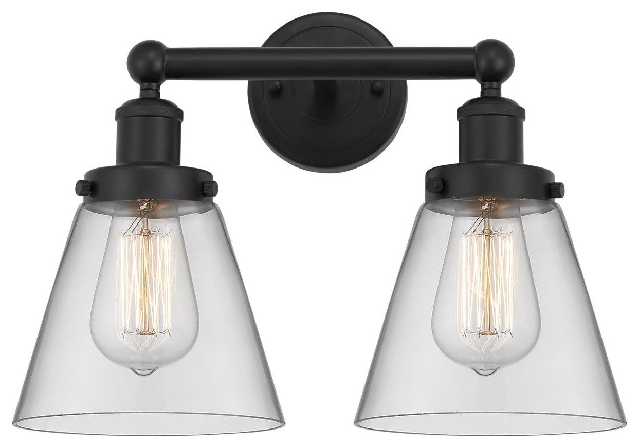 Cone 2 Light Bathroom Vanity Light, Matte Black - Industrial - Bathroom ...