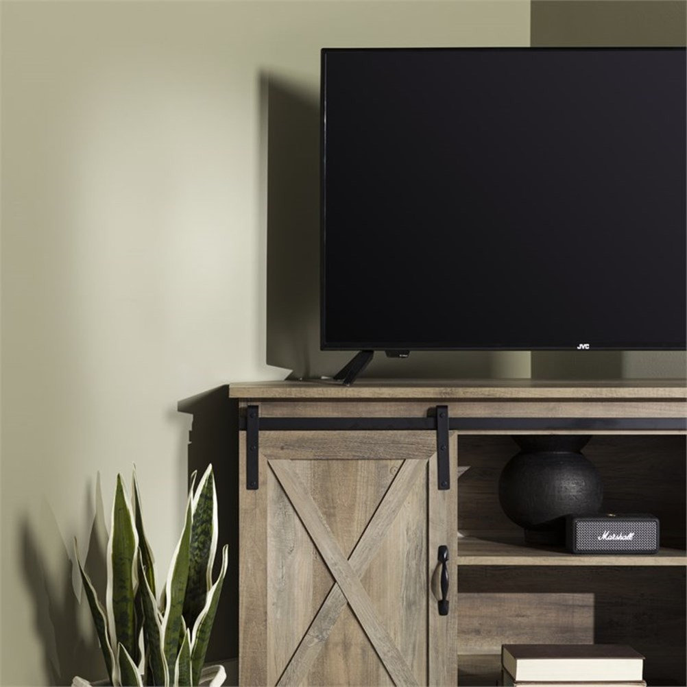 Pemberly Row Farmhouse Wood Corner TV Stand for TVs up to 52" in Gray ...