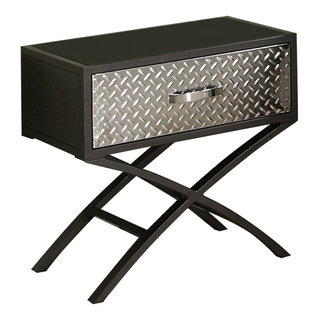 X-Base Metal Night Stand With One Drawer, Gray and Silver ...