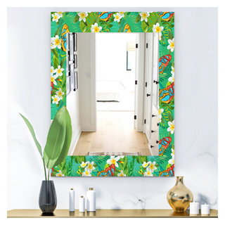 Designart Tropical Mood Foliage 9 Farmhouse Frameless Wall Mirror ...