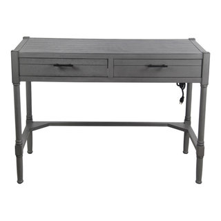Wooden Writing Desk with 2 Spacious Drawers and USB Port, Gray ...