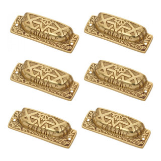 Brass Drawer Knob Cup Bin Pulls 3.7" W x 1.2" H Colonial Azteca Style ...