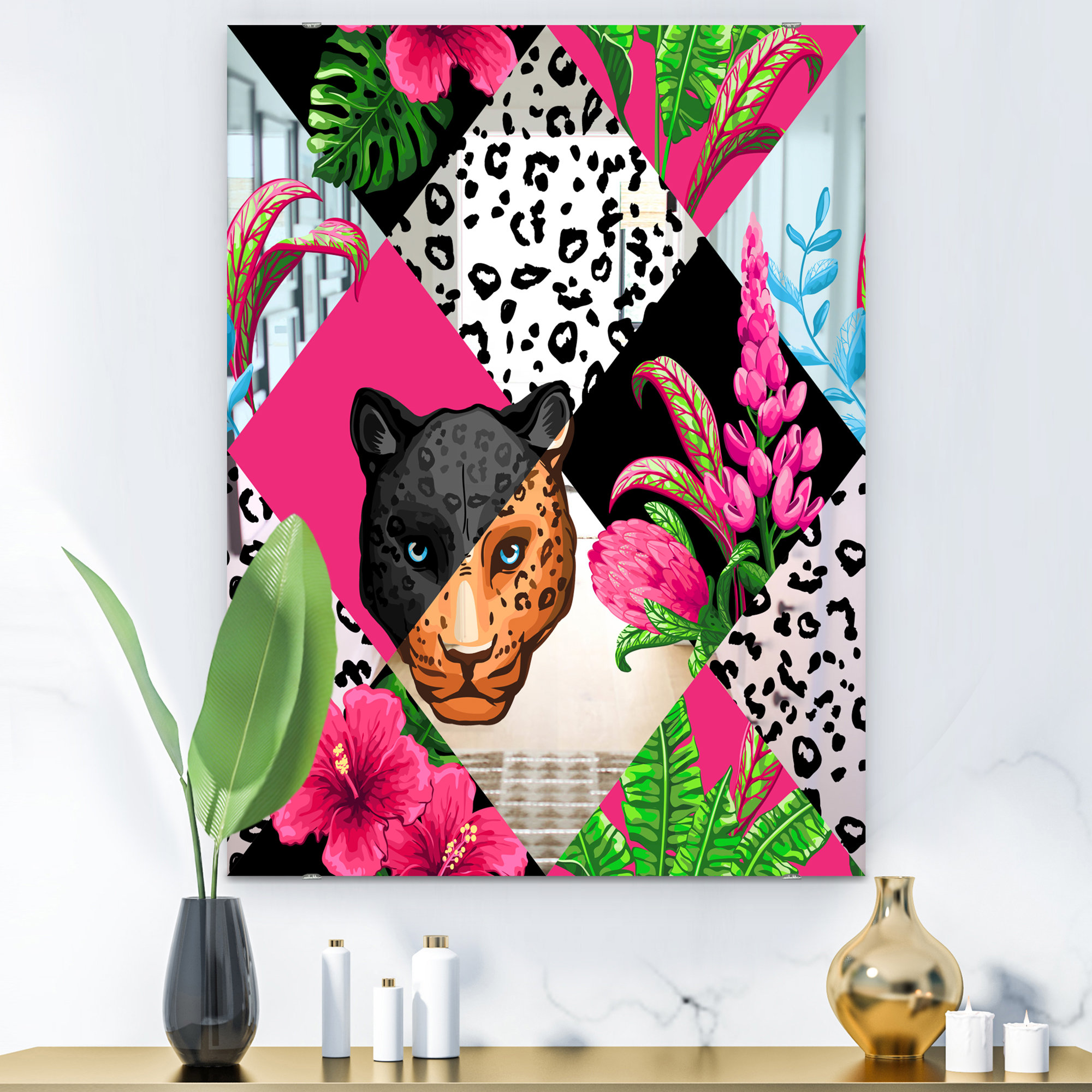 Designart Leopard 4 Midcentury Large Wall Mirror, 24x32 - Tropical ...