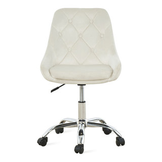 Ivory Tufted Velvet Swivel Adjustable Height Office Desk Chair ...