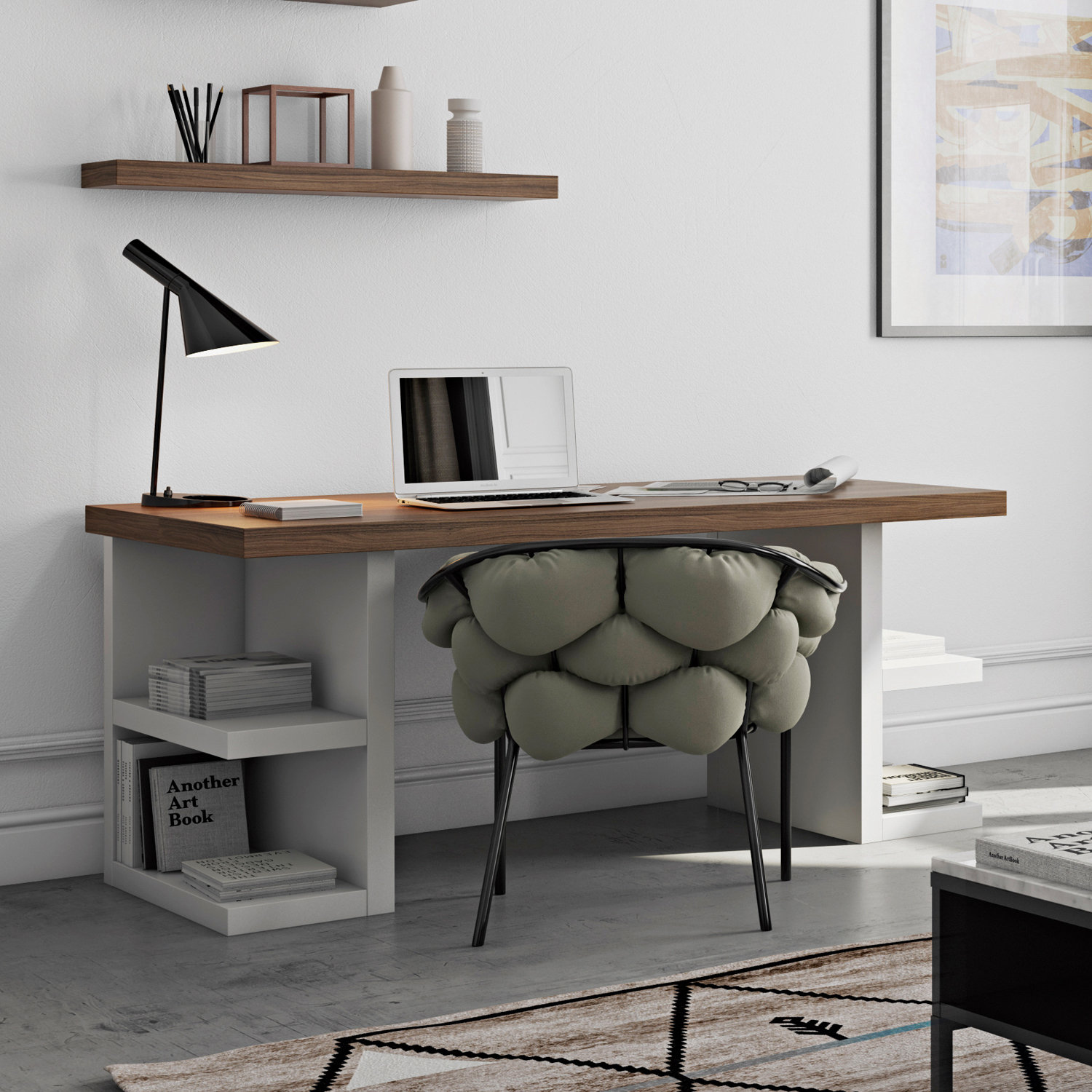 Tema Multi 63" Dining/Work Table Top With Pure White Storage Legs ...