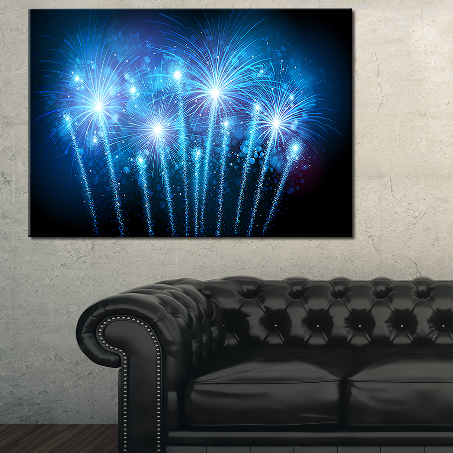 "Blue Fireworks at Night" Skyscape Canvas Photo Print, 40"x20 ...