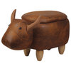 Brown Buffalo Cow Animal Ottoman Storage Faux Leather Foot Stool ...