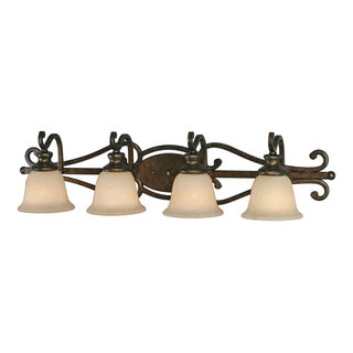 4-Light Vanity, Burnt Sienna Tea Stone Glass - Mediterranean - Bathroom ...