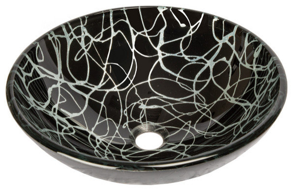 Eden Bath EB_GS65 Black and Silver Streamers Round Glass Vessel Sink ...