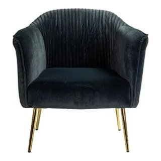 Set of 2 Velvet Accent Barrel Chairs with Golden Legs and Tufted Ruched ...