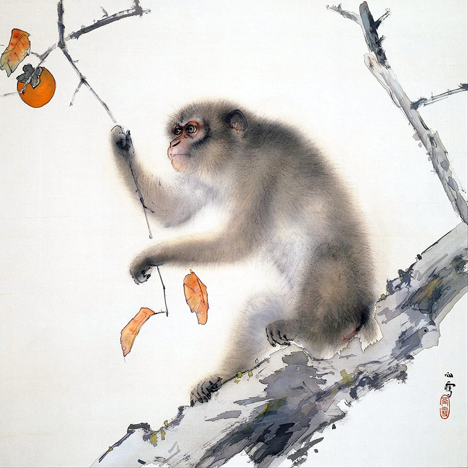 Tile Mural Japan monkey fruit persimmon Backsplash, 6" Ceramic Matte ...