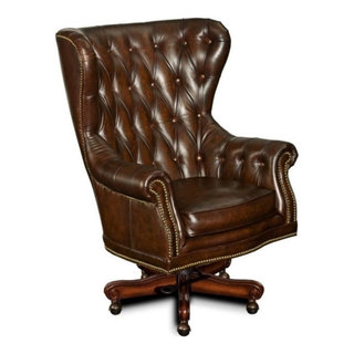 Beaumont Lane 23" Traditional Leather & Wood Office Chair in Mahogany ...