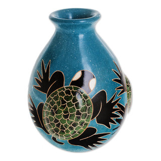 Handmade Elegant Sea Turtles Ceramic Decorative Vase - Beach Style ...