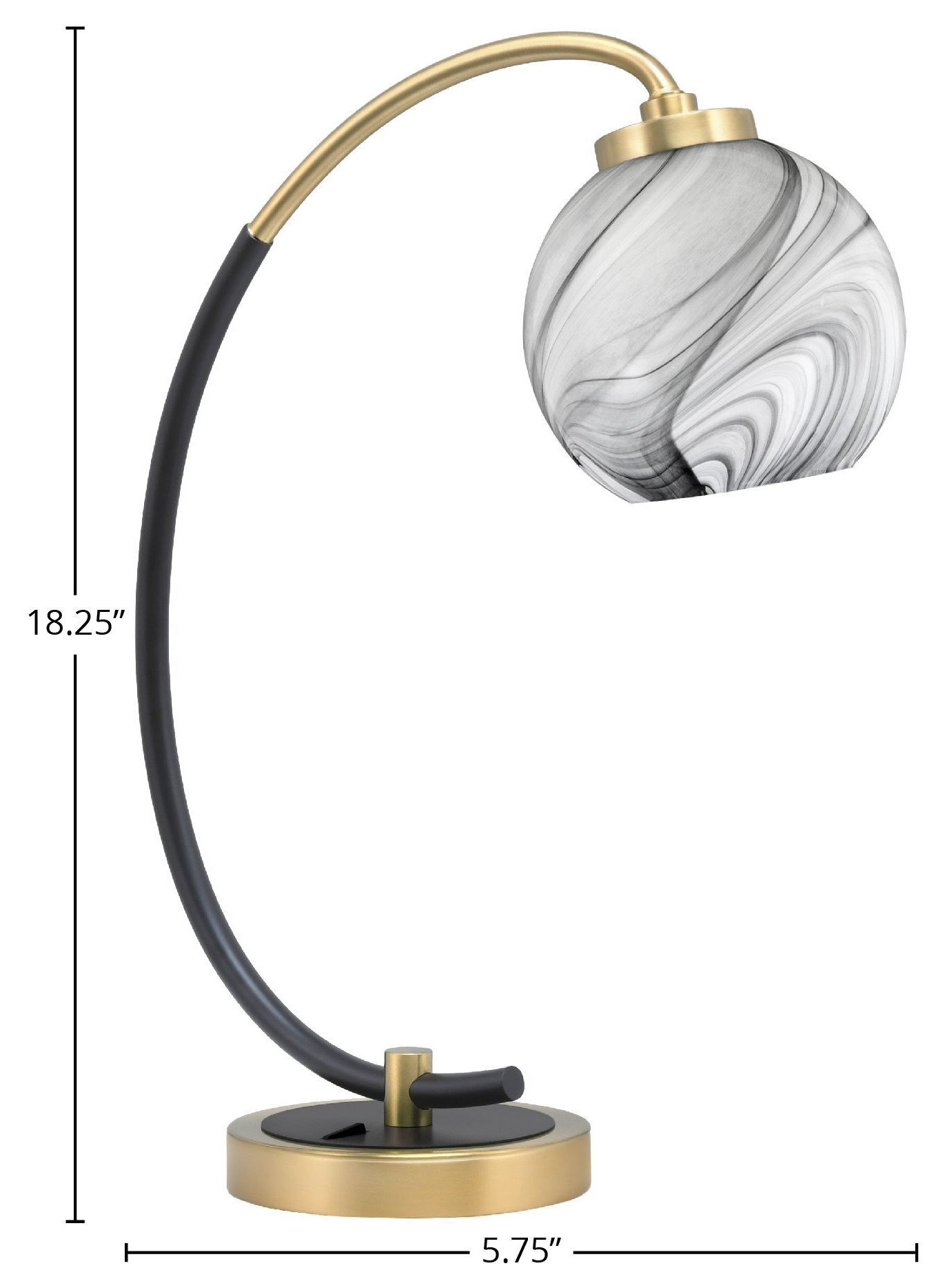 1-Light Desk Lamp, Matte Black/New Age Brass Finish, 5.75" Onyx Swirl ...