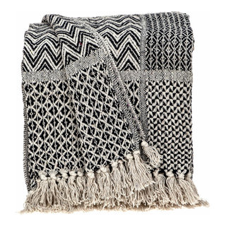 Beige and Black Multi Pattern Woven Handloom Throw Blanket ...