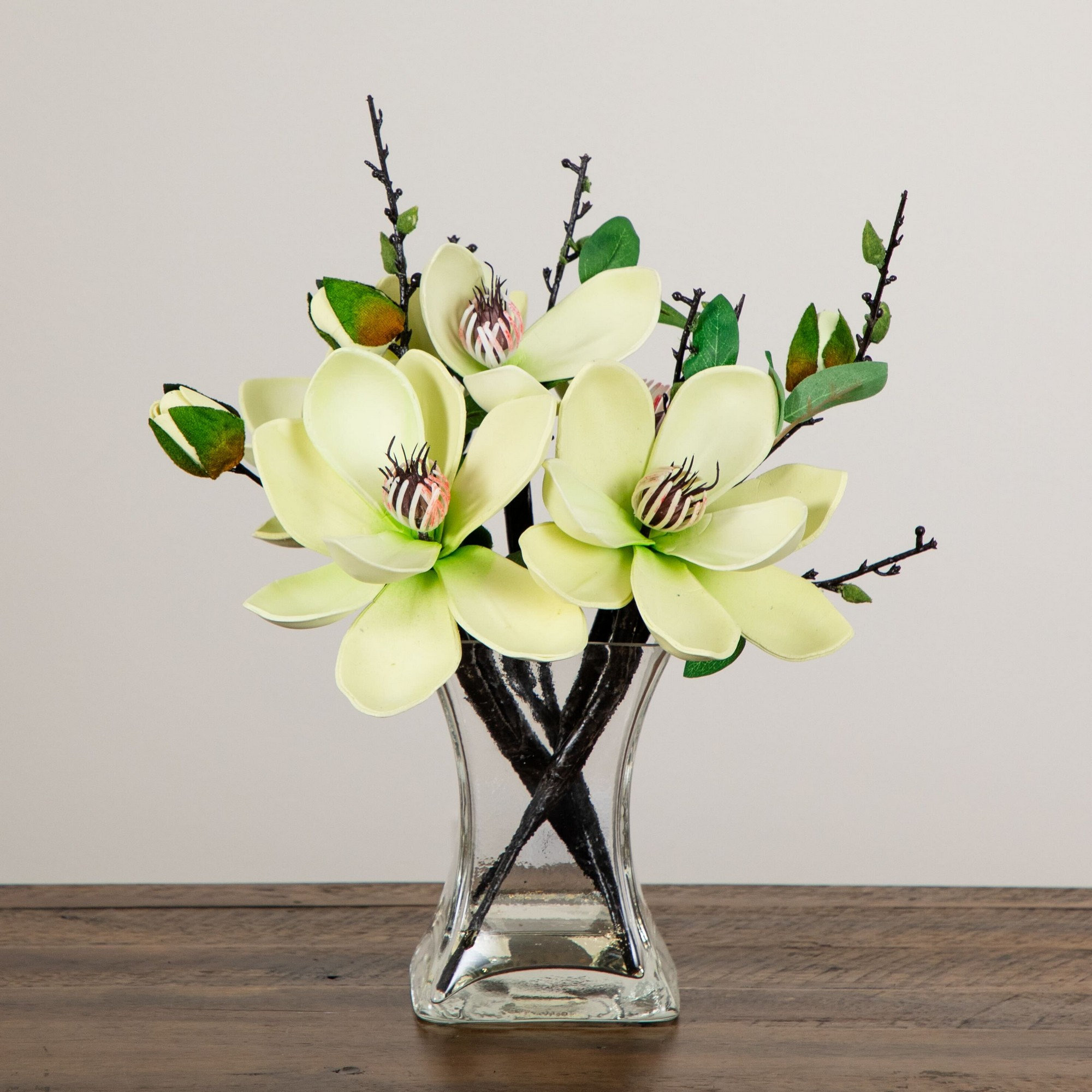Magnolia Arrangement With Vase - Contemporary - Artificial Flower ...