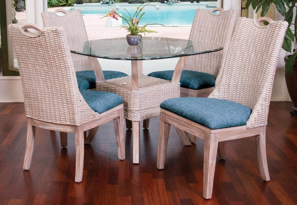 Belize Dining Chair In Rustic Driftwood, Daphnie Blue - Tropical ...