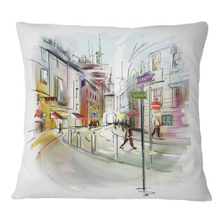 Colorful Illustration of City Cityscape Throw Pillow, 18"x18 ...