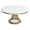 60" Round White Genuine Marble Top Dining Table and Gold Spiral Spoked ...