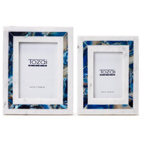 Tozai Blue Agate Inlay Set of 2 White Marble Photo Frames ...