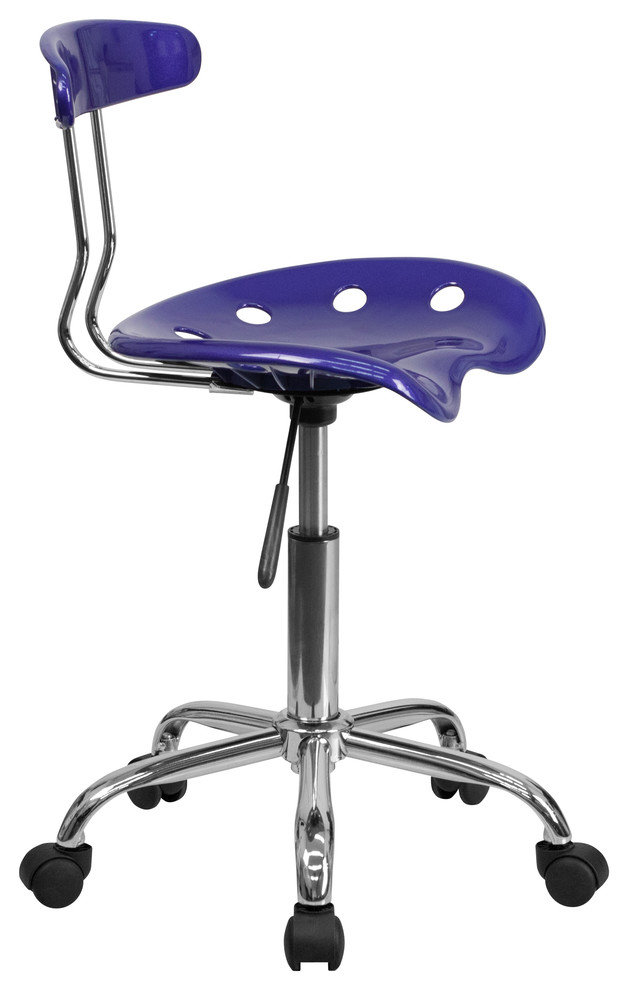 Vibrant Deep Blue and Chrome Swivel Task Office Chair with Tractor Seat ...