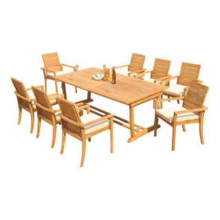 9-Piece Outdoor Teak Dining: 117" Masc Rectangle Table, 8 Alps Stacking ...