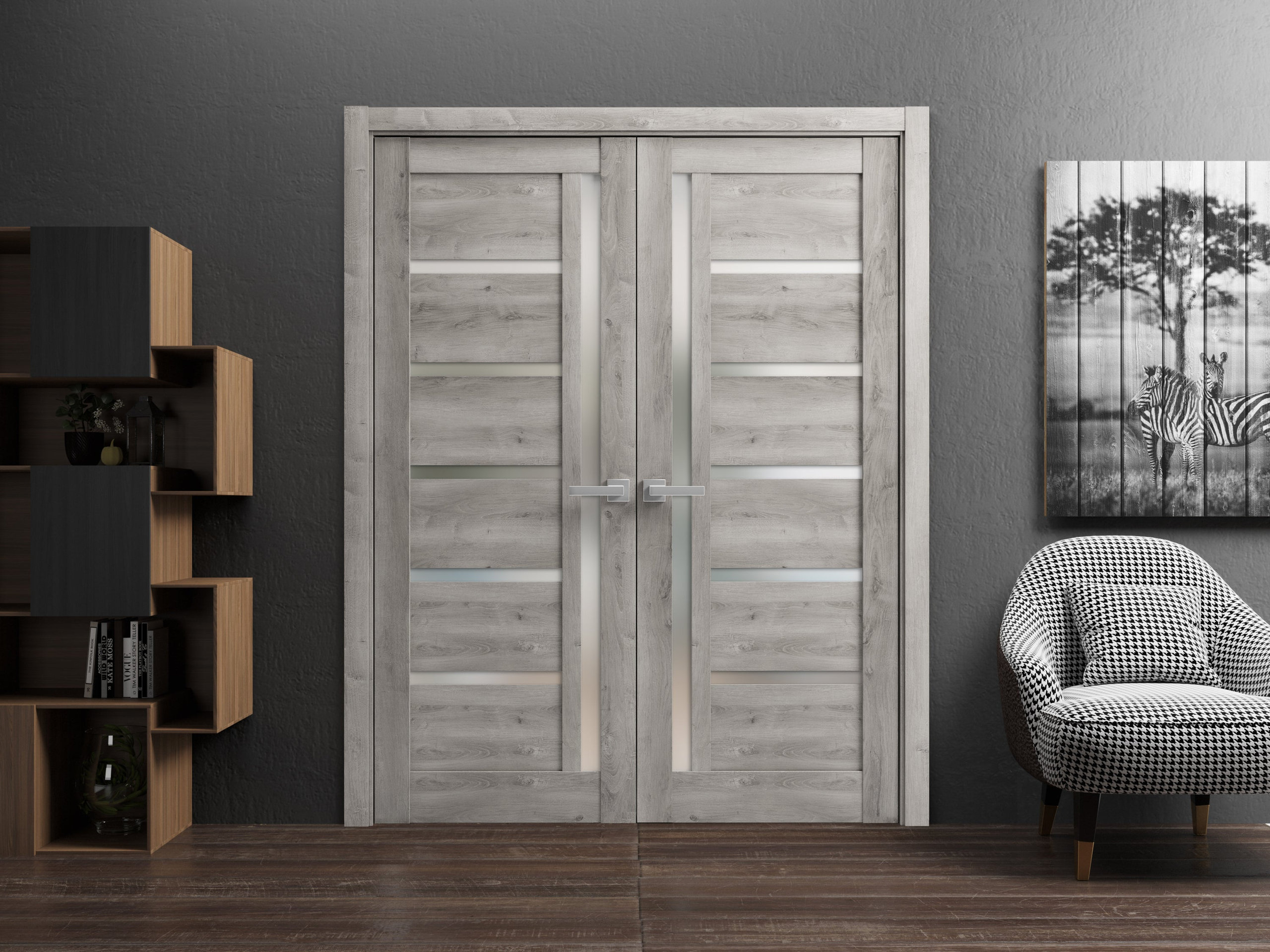Interior French Double Doors|Quadro 4088 Nebraska Grey with Frosted ...