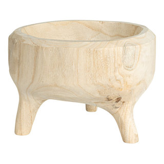 Rustic Paulownia Footed Wood Bowl, Natural - Rustic - Decorative Bowls ...