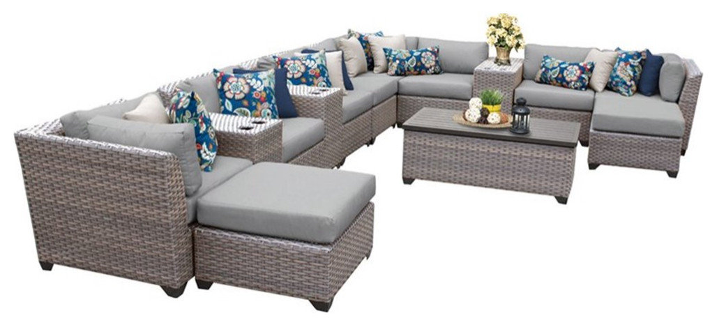 TK Classics Florence 14-Piece Patio Wicker Sectional Set in Red ...