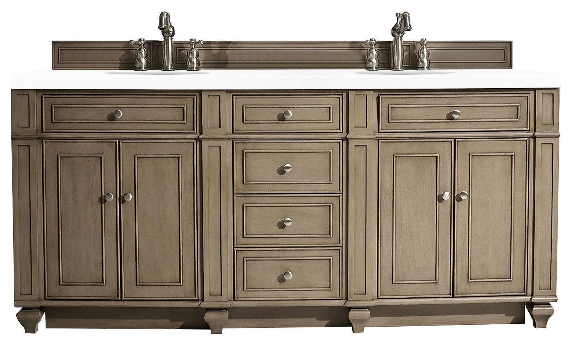 Bristol 72" Double Vanity, Whitewashed Walnut, w/ 3 CM Classic White ...