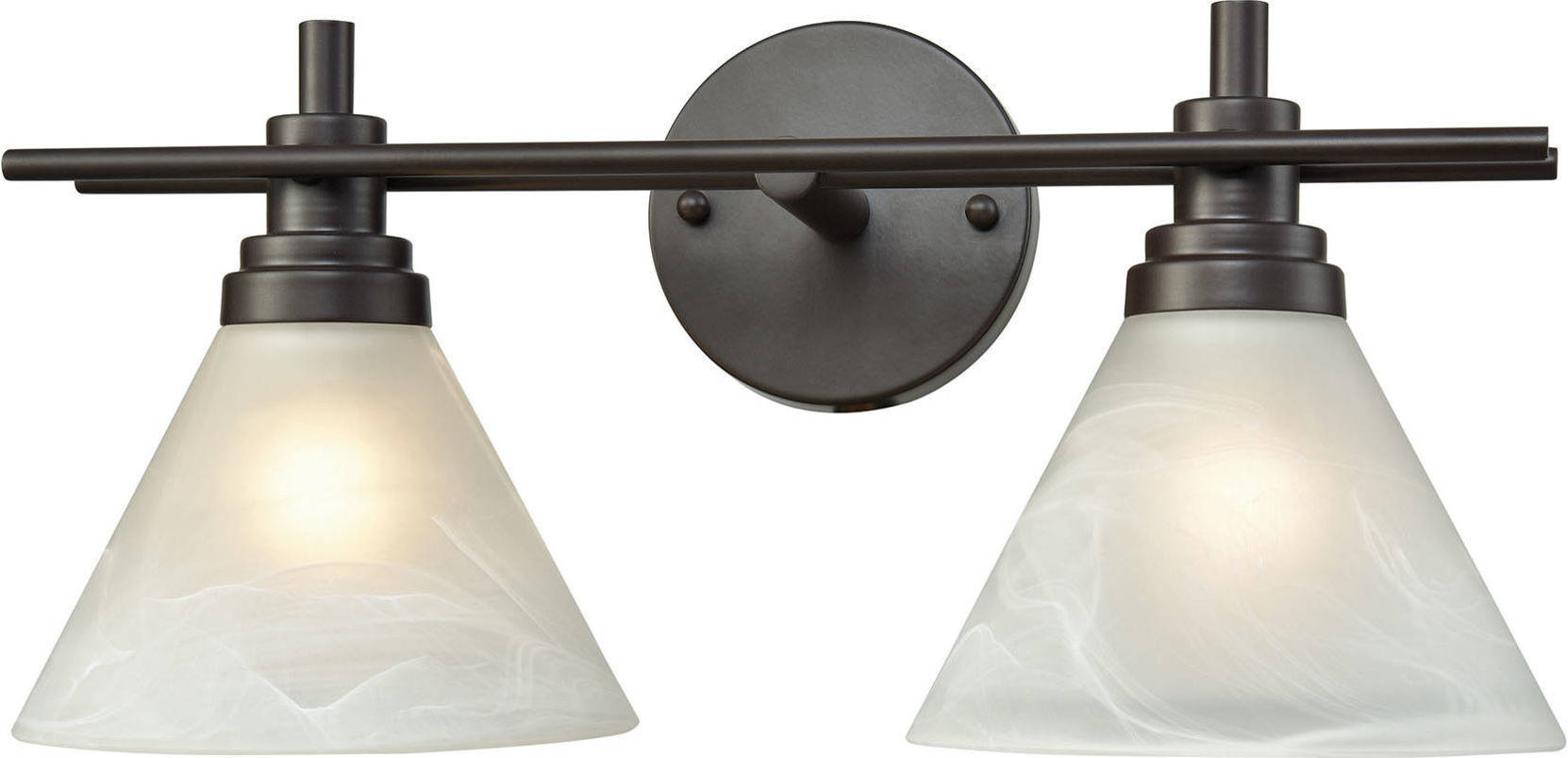 Pemberton 2-Light Vanity, Oil Rubbed Bronze With White Marbleized Glass ...