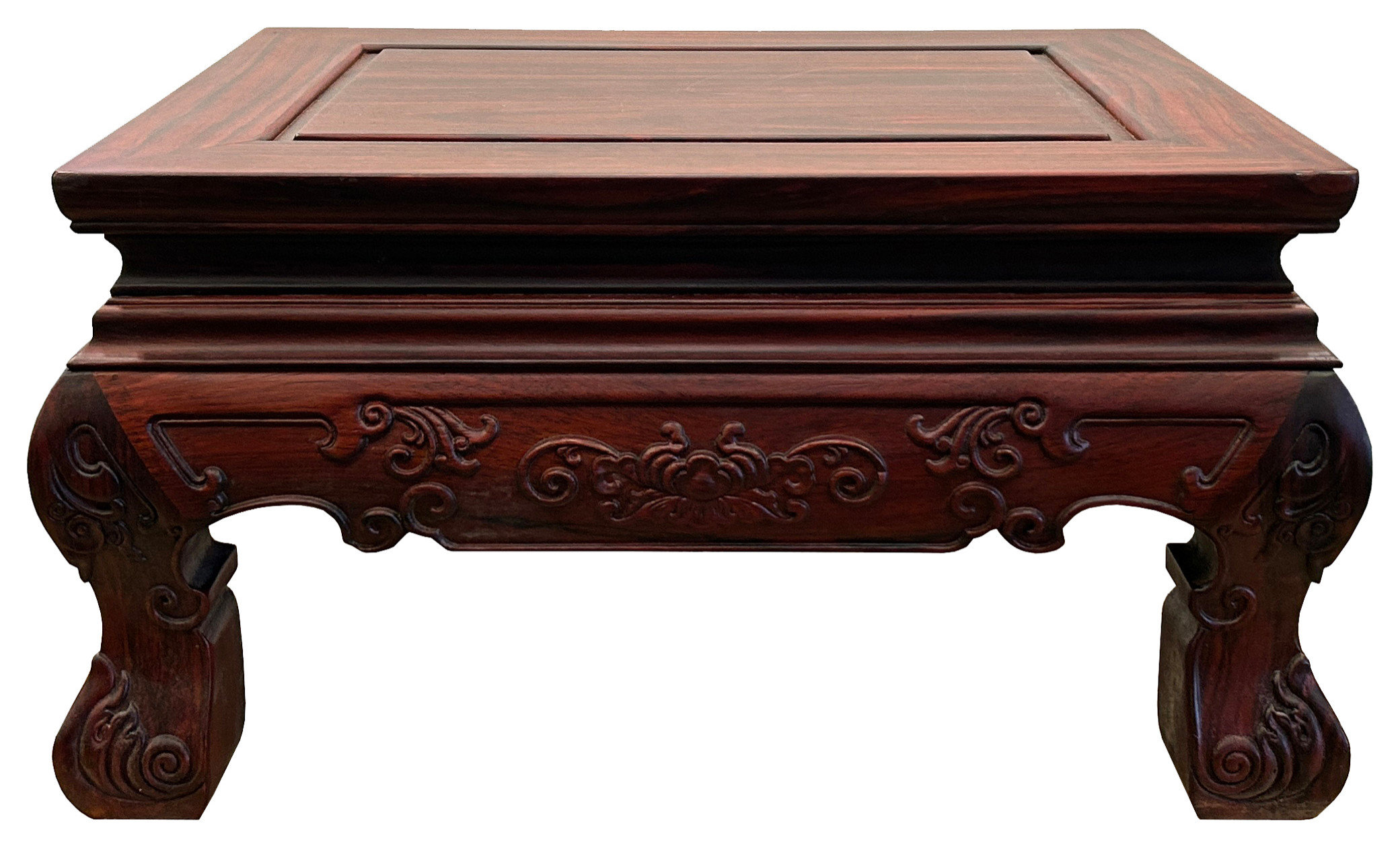 Reddish Brown Oriental Flower Rectangular Display Low Table Stand ...