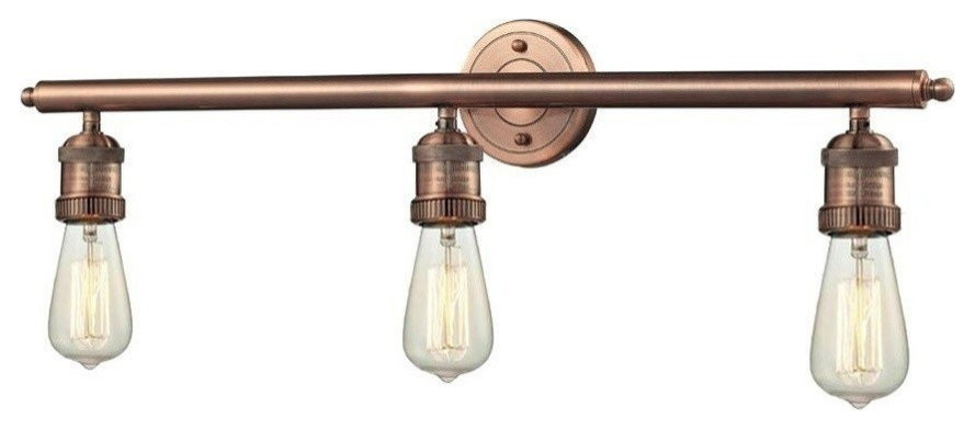 Innovations Bare Bulb 3-Light Bathroom Fixture, Antique Copper ...